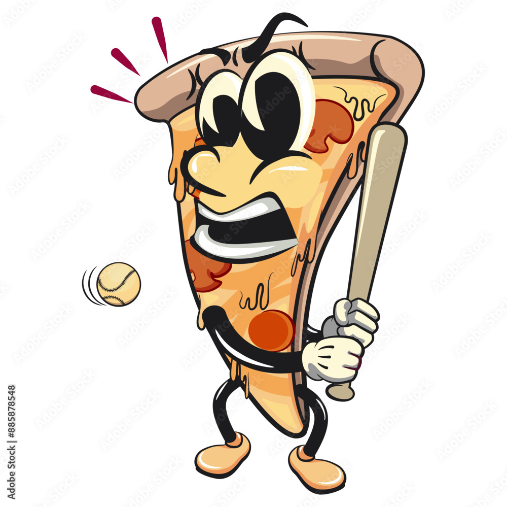 character of a slice pizza cartoon vector isolated clip art mascot ...