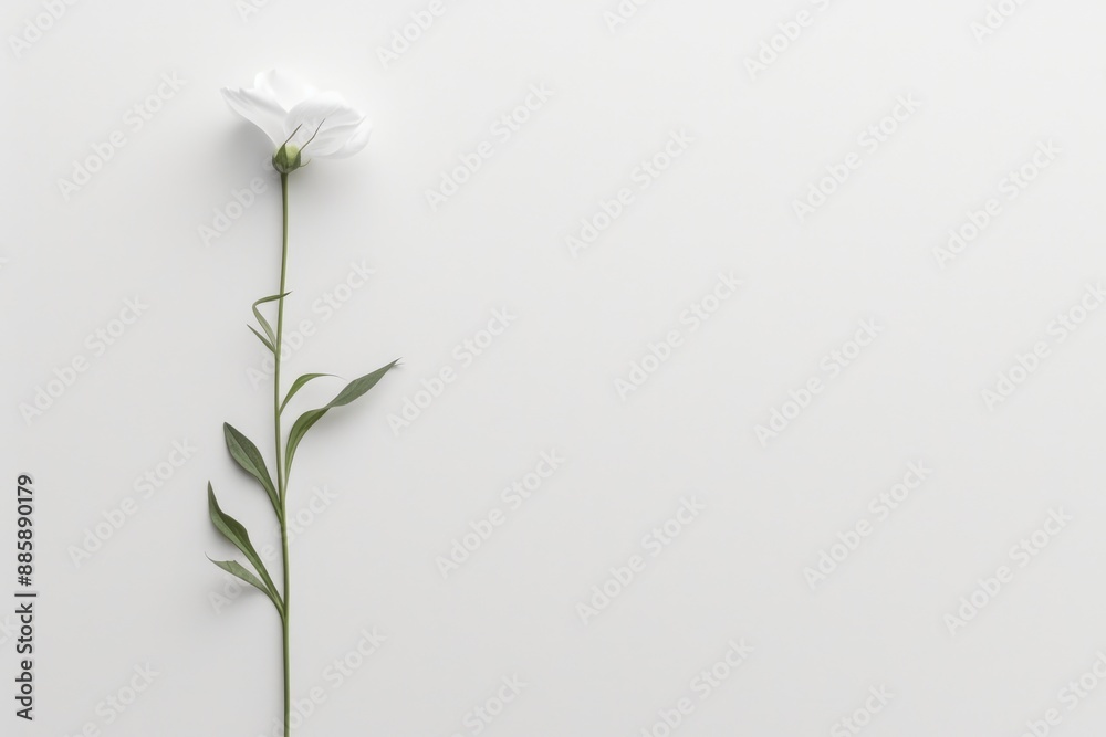 Blank paper mock up with a single flower stem lying horizontally at the ...