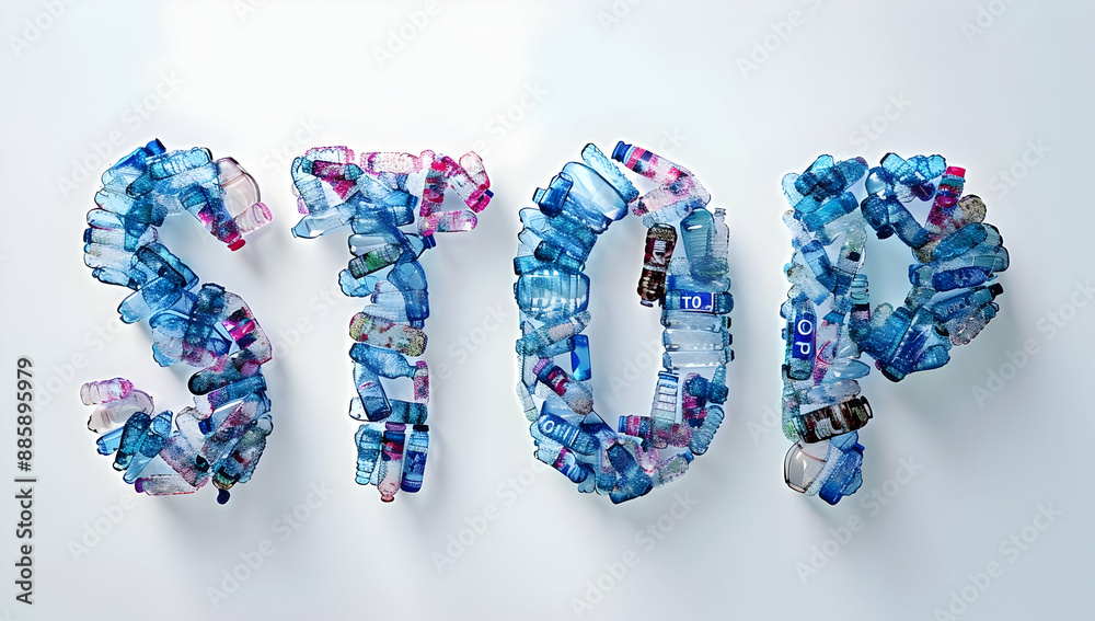 Creative 'STOP' sign made from plastic waste, promoting environmental ...