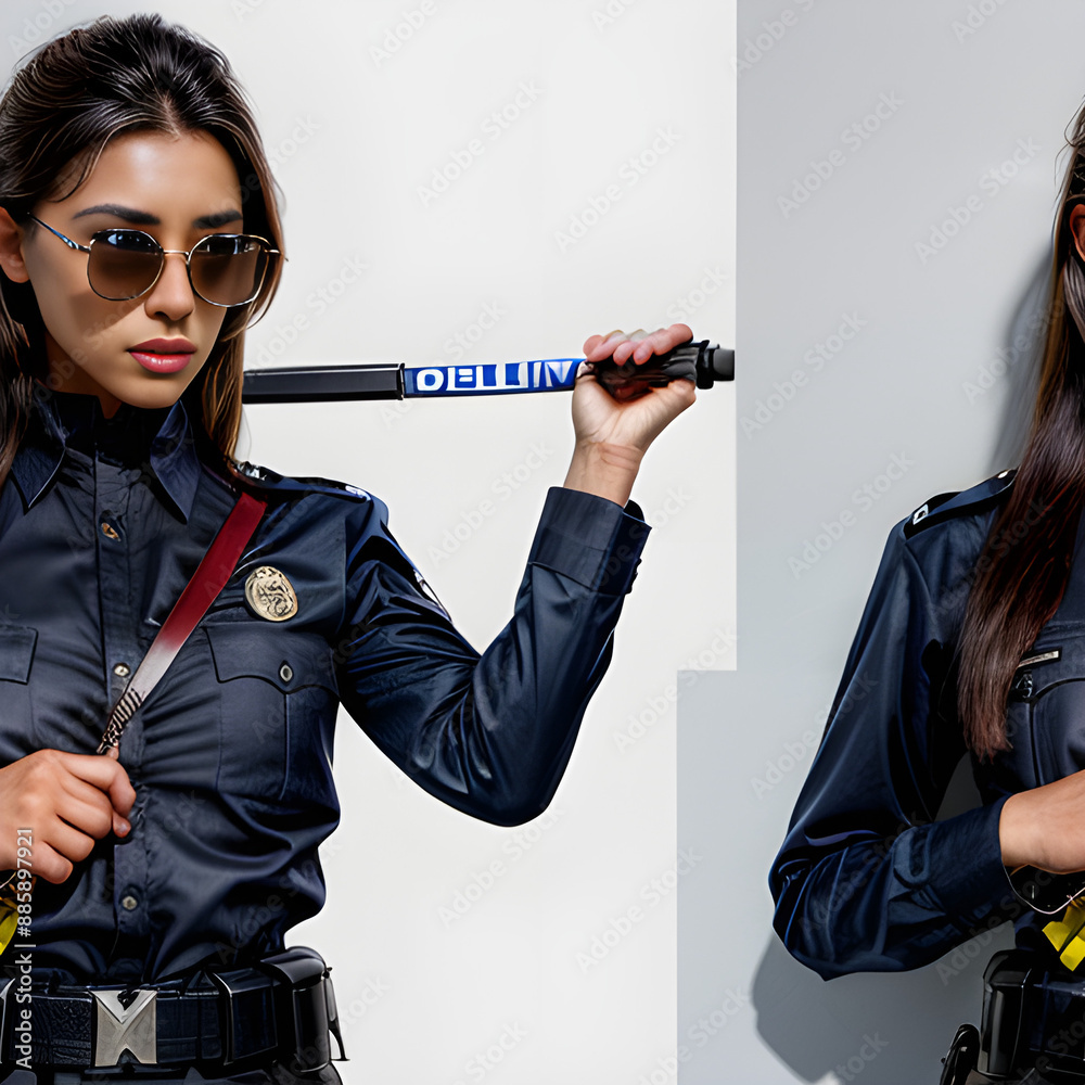 Confident Female Police Officer Modern Police Uniform Badge Detailed