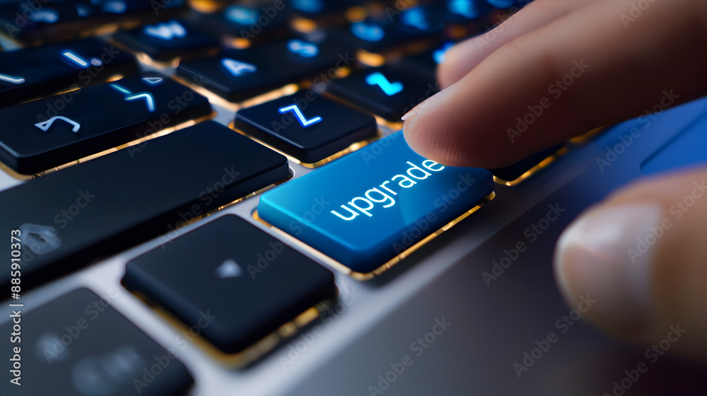 Finger Pressing an Upgrade Key on a Keyboard Representing Advancements ...