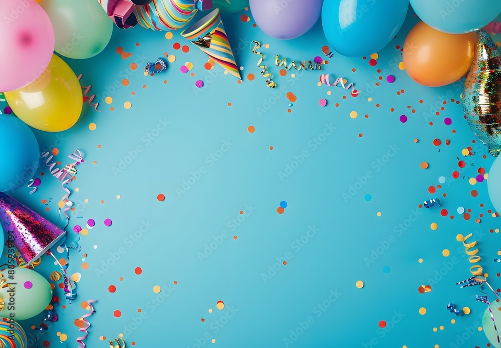 Colorful Birthday Party Background with Balloons and Confetti Stock ...