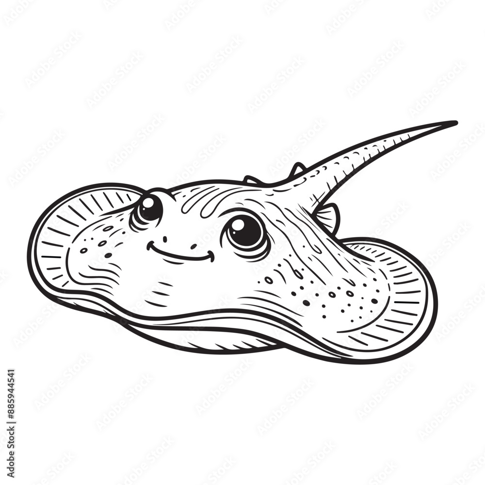 Line art of stingray cartoon smiling vector Stock Vector | Adobe Stock