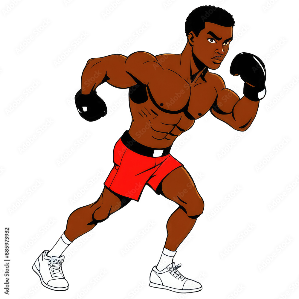 Boxer Fighting Cartoon Character PNG, Black Man Boxing Illustration ...