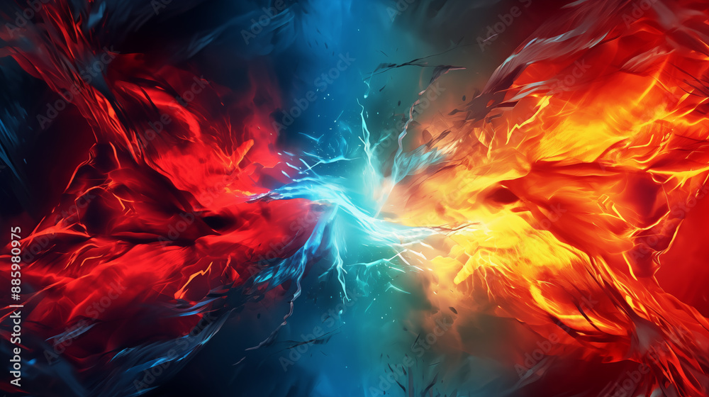 **Fire collision red and blue background, versus banner. Powerful ...