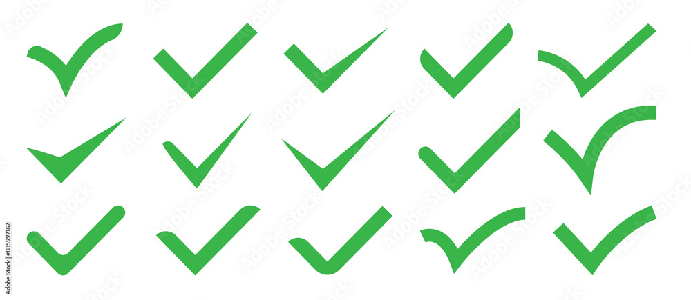 Green check mark set. Simple check mark. Hand-drawn checkmark ...