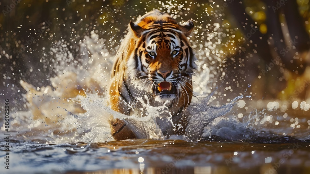 Siberian tiger in a low angle photograph Stock Photo | Adobe Stock