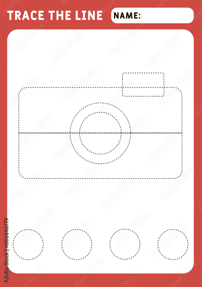 Trace line worksheet for kids. Camera icon. Basic writing. Working ...
