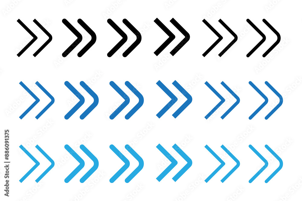 Arrow chevron symbol. Black arrows symbols set. Blend effect. Swipe ...