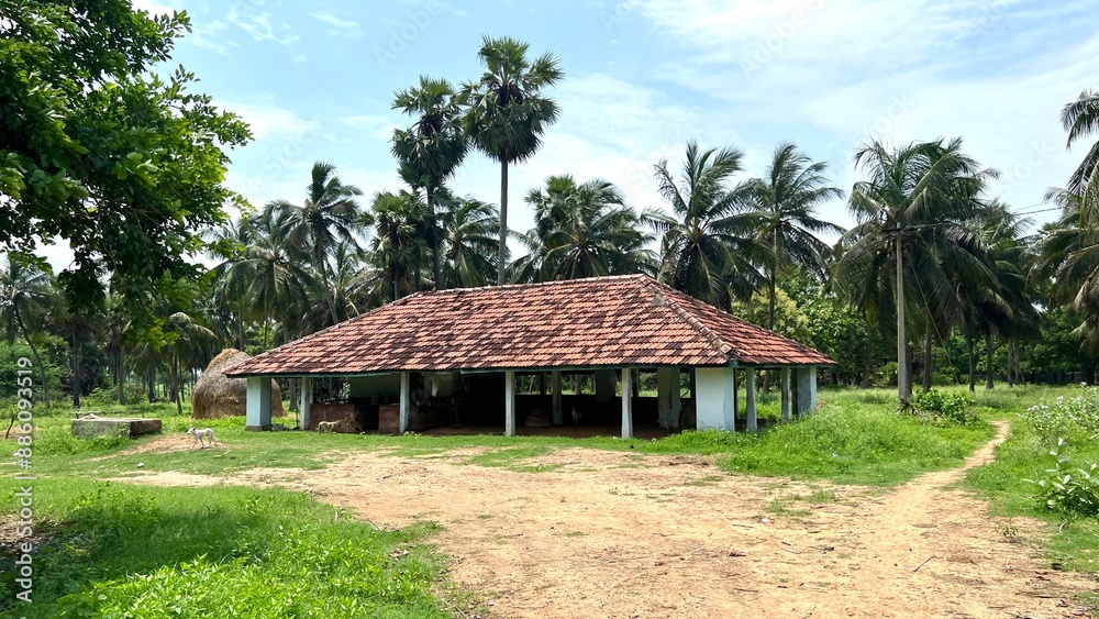 Indian village style tiled roof house.Architecture of old heritage ...