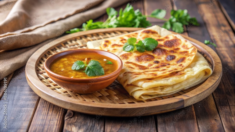 Golden crispy Malaysian flatbread roti canai served with steaming hot ...
