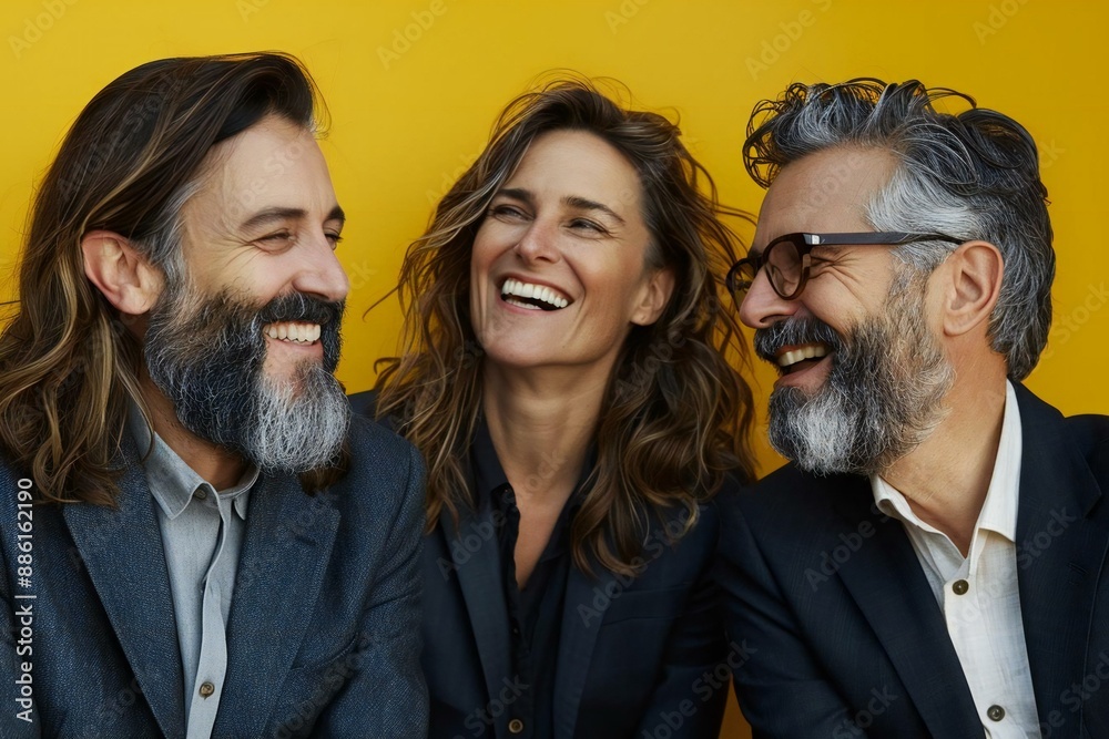 Three beautiful business professionals, one middle-aged woman and two ...