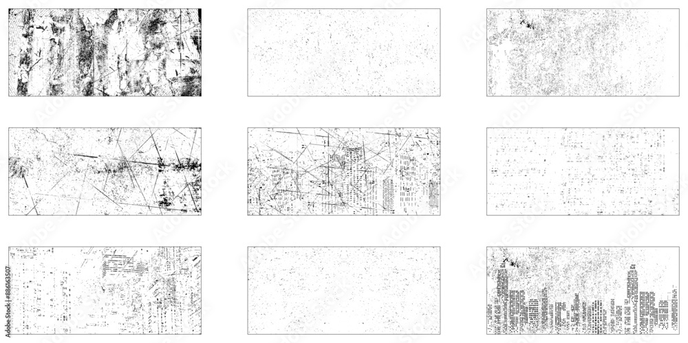 Grunge texture monochrome set elements with spotted canvases with ...