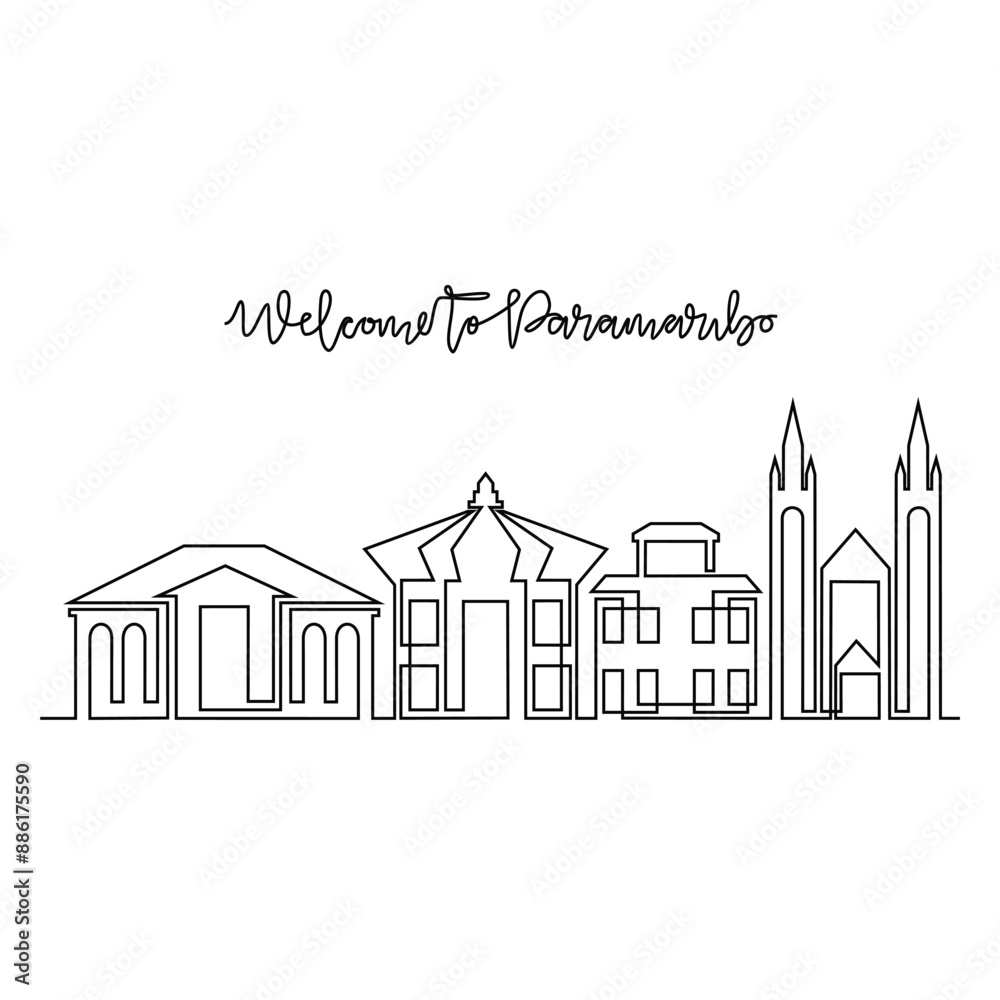 One continuous line drawing of Paramaribo skyline vector illustration ...