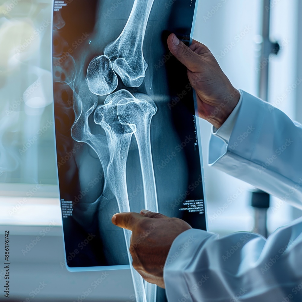 Orthopedic surgeon examines patient's knee x-ray, MRI bone, CT scan in ...