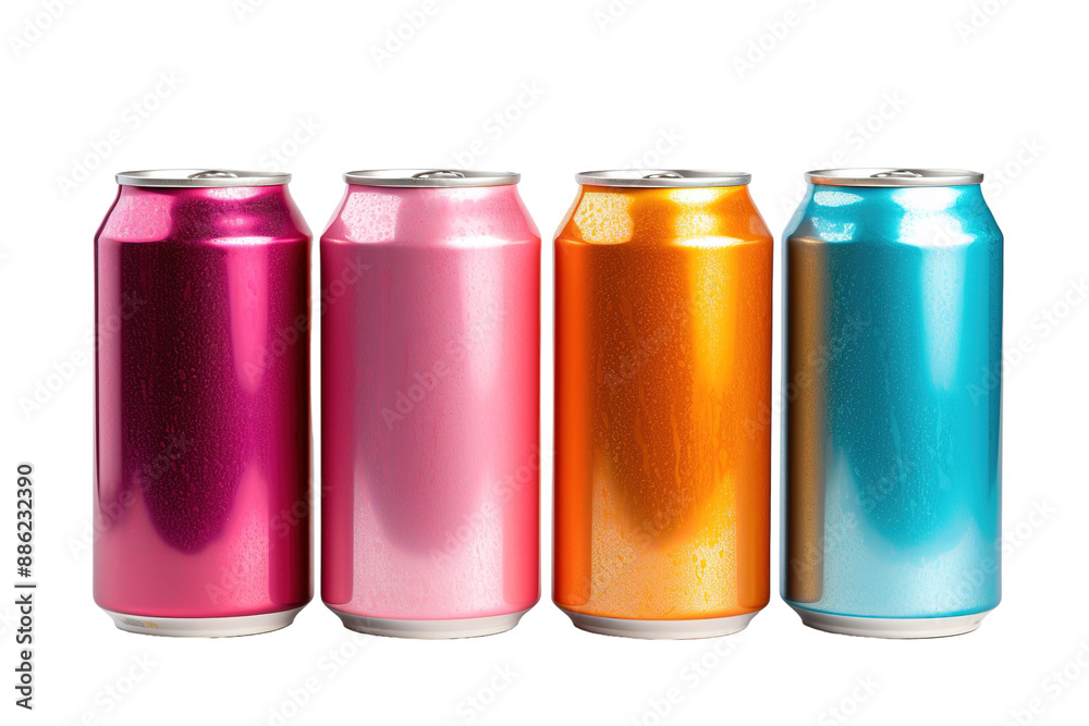 Four Colorful Aluminum Cans Arranged in a Row Against a White ...
