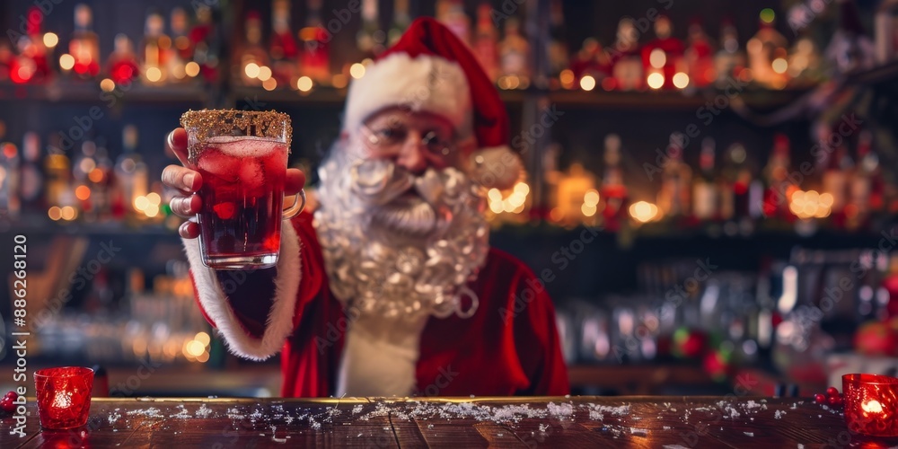 Santa Claus Bartender Mixing New Year Cocktails in a Festive Christmas ...