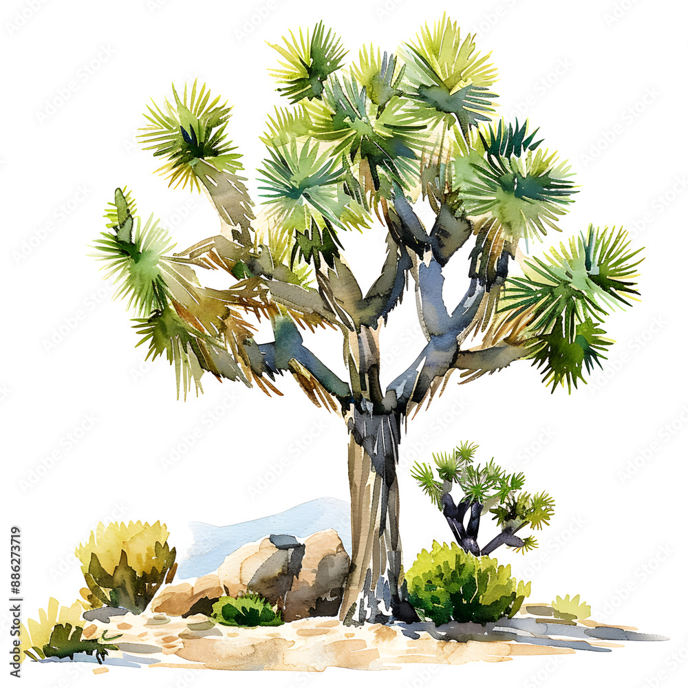 Trees front view, PNG, watercolor style vector tree, joshua tree ...