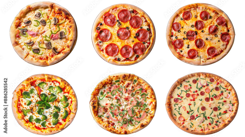 Collection of pizza with various ingredients, transparent background or ...