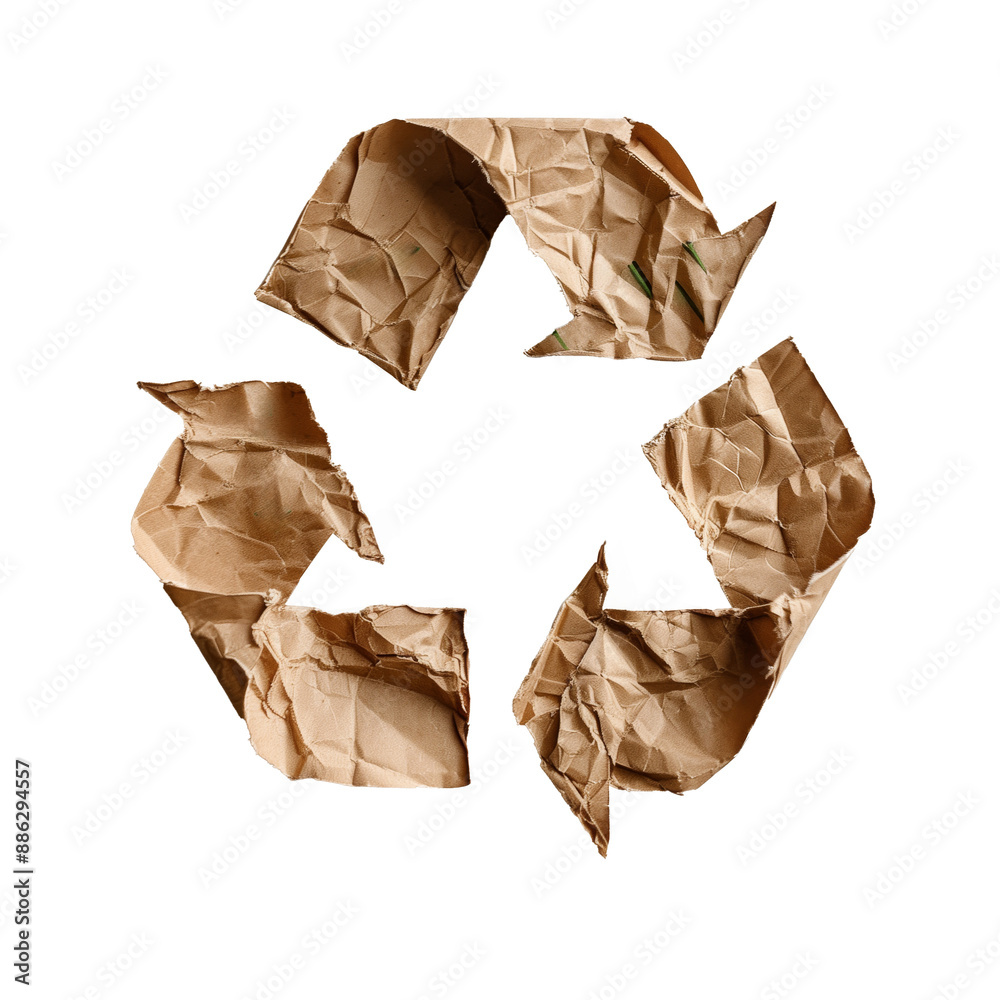 Recycle icon. Recycling logo made of wasted paper. Transparent cutout ...