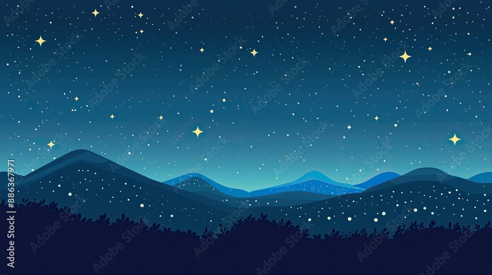 Starry night sky flat design top view celestial theme cartoon drawing ...