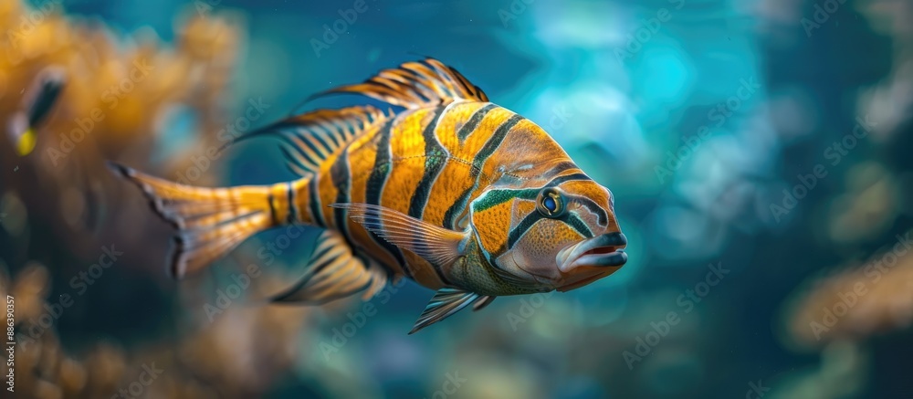 Siamese Tigerfish (Coius microlepis) swims elegantly with striking ...
