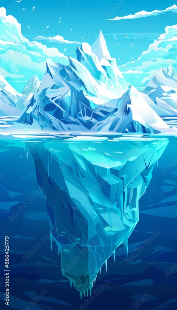 Iceberg floating on sea ocean water. Frozen block iceberg, arctic ...