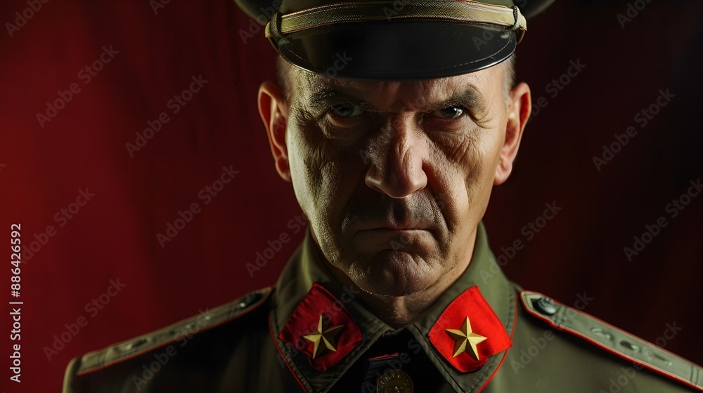 Strong dictator man facing the camera, military general, with military ...