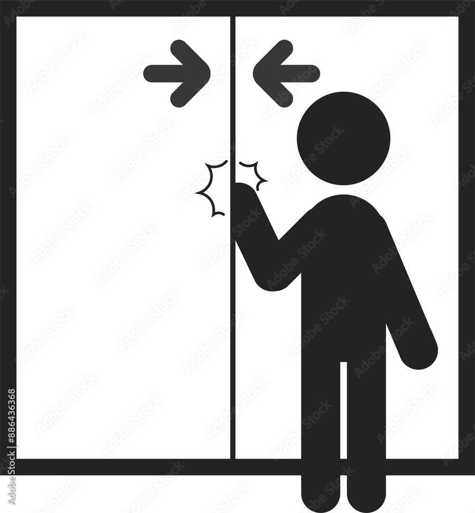 Isolated pictogram hand pinched by door, for lift, elevator, bus, train ...