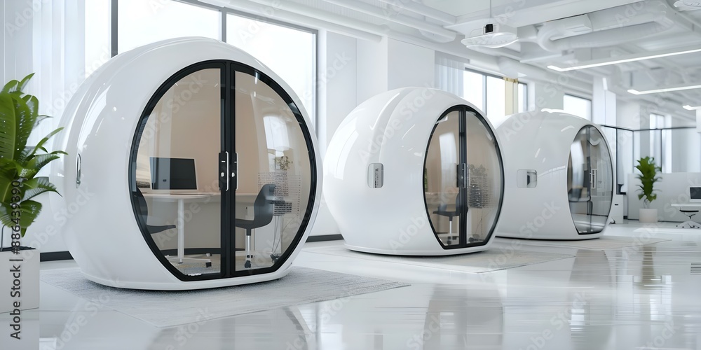 Quiet online work in a modern office pod. Concept Modern Office Pods ...