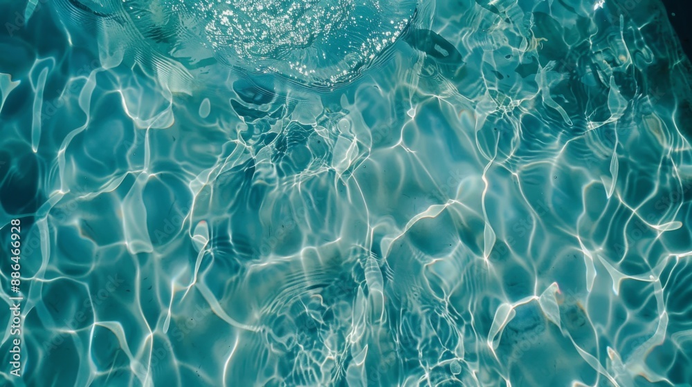 Top view blue water caustics background. Clear ripples pool water ...