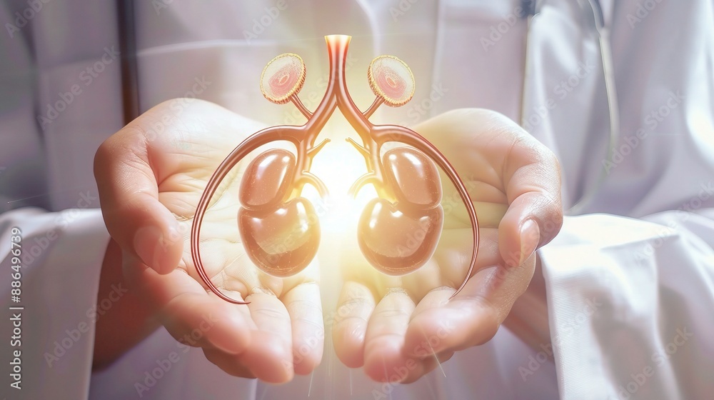 Illustration of a kidney with renal failure, highlighting the ...