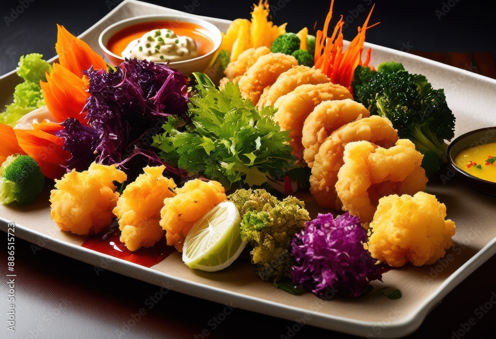crispy tempura vegetables tentsuyu sauce platter japanese cuisine menu ...