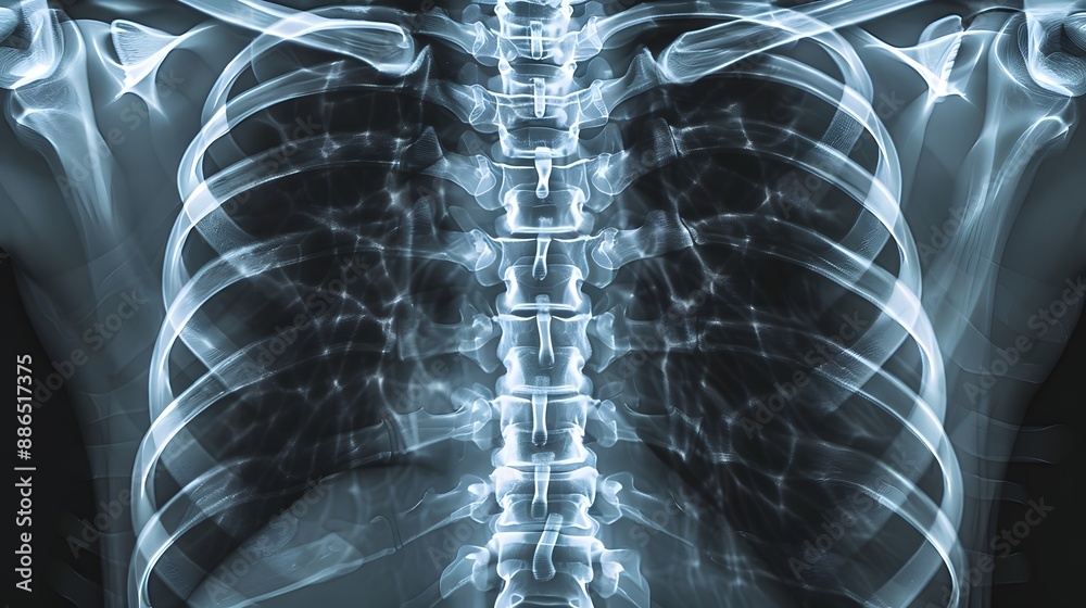 X-Ray of a Rib Cage: X-ray image of a human rib cage, highlighting ribs ...