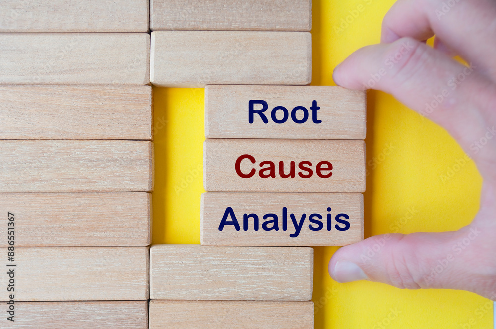 Hand holding wooden blocks with Root Cause Analysis text on yellow ...
