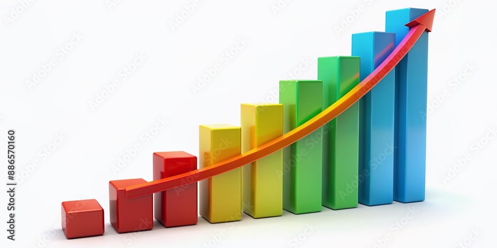 Vibrant 3D bar graph chart on a white background, depicting rapid ...