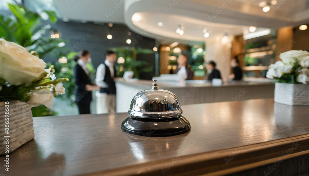 Modern luxury Hotel Reception Counter desk with Bell. Service Bell ...
