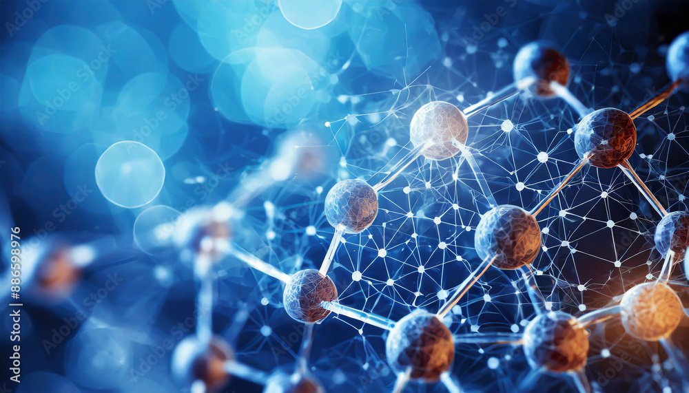 Molecular Structure Illustration Close Up Blue Background 3d