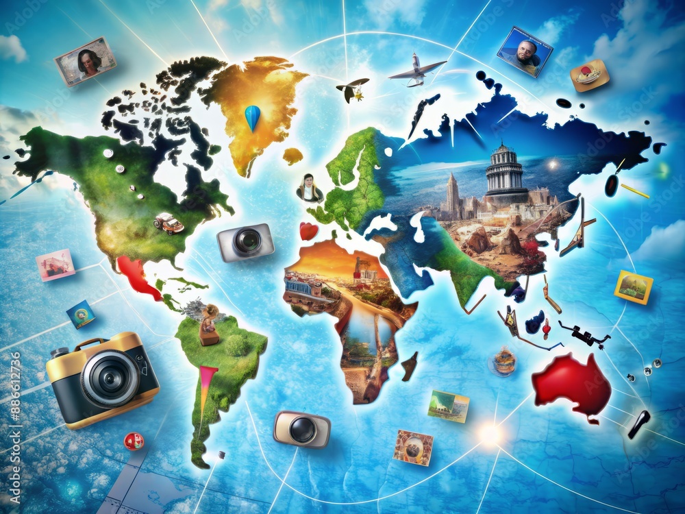 Vibrant digital collage showcasing various smart tourism aspects ...
