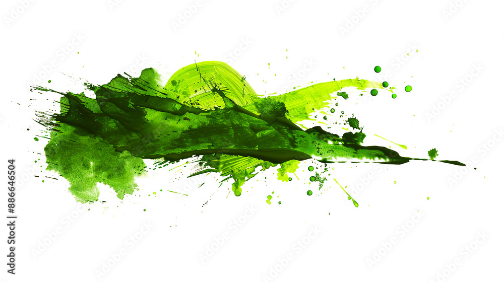 Abstract Green Splash Paint Brush Stain Grunge Isolated on Transparent ...