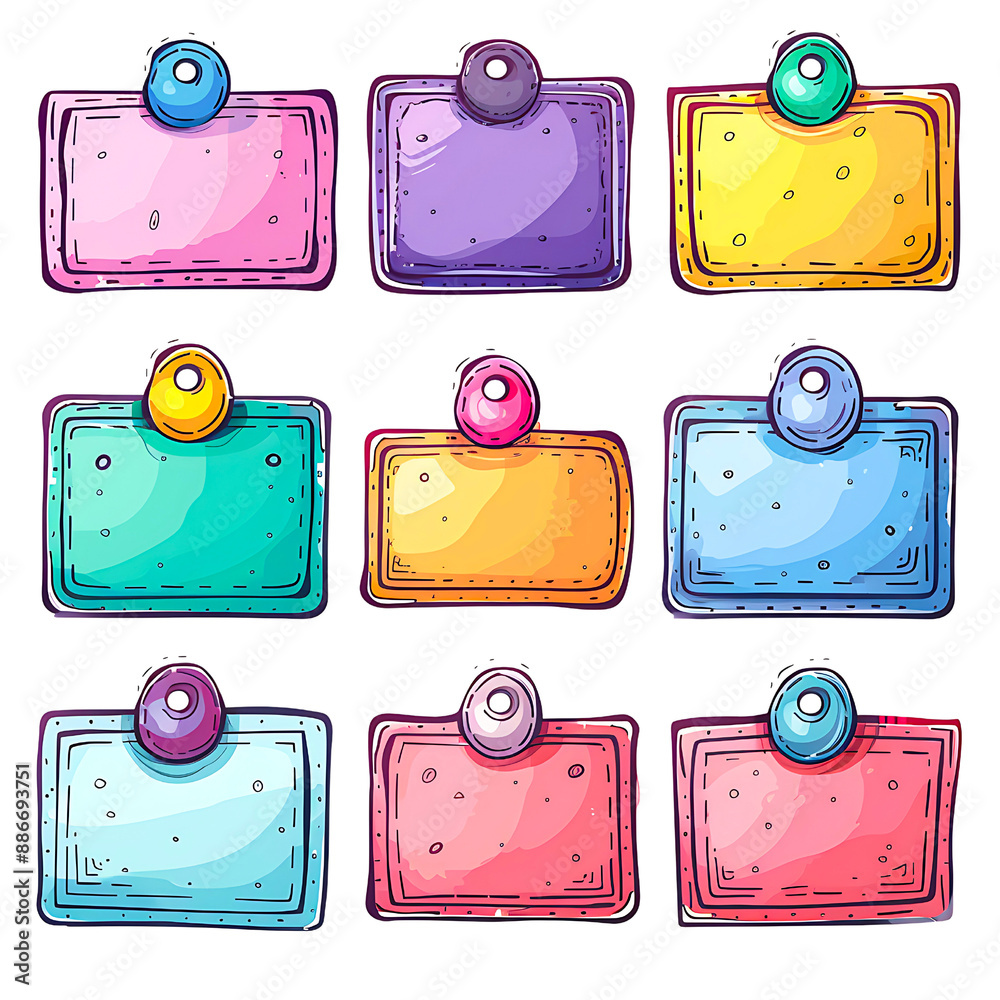 Colorful cartoon labels for notes isolated on transparency PNG ...