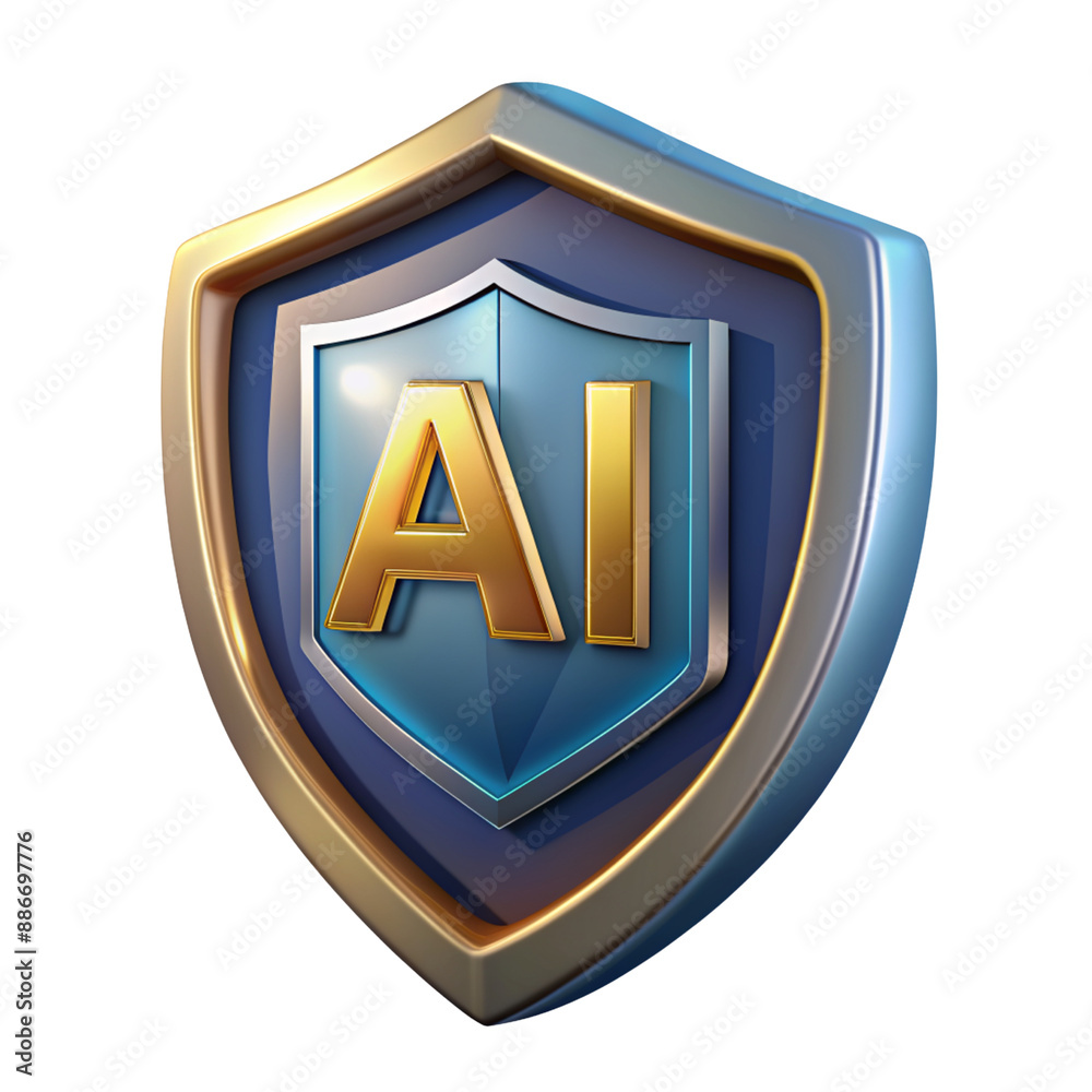 Gold blue shield with letters ai in middle, invulnerable invincible ...