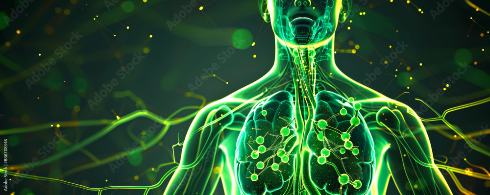 A detailed and visually striking image of the human lymphatic system ...