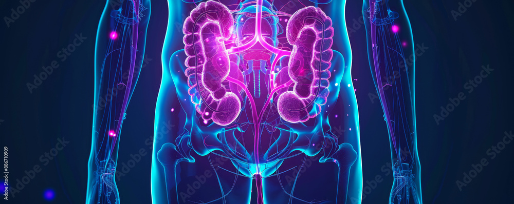A detailed and visually striking image of the human urinary system ...