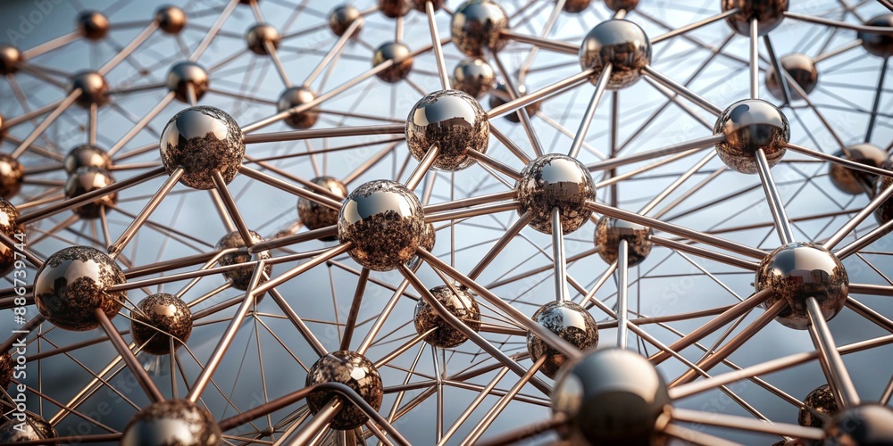 Generative ai. metallic molecular structure, interconnected nodes and rods, close-up, high ...