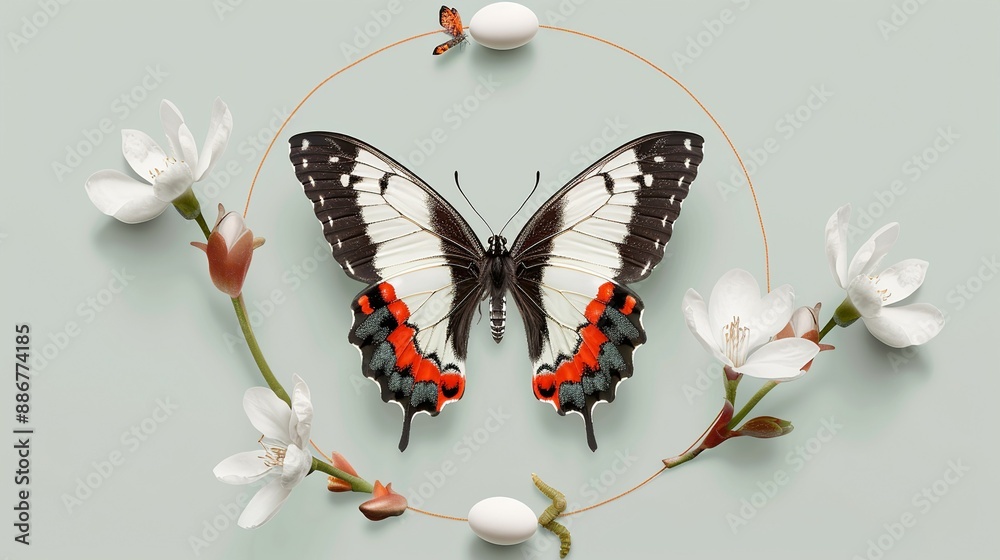 Illustration series depicting the lifecycle of a butterfly, from egg to ...