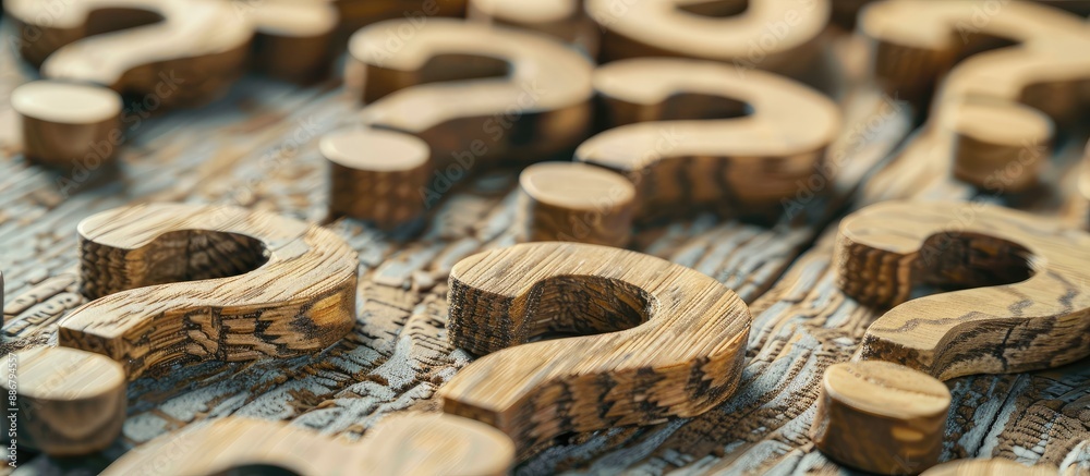 Table with question mark heap for a versatile copy space image ...