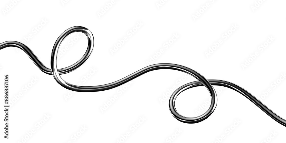 Metallic squiggle line 3D shape isolated. Futuristic chrome wriggling ...