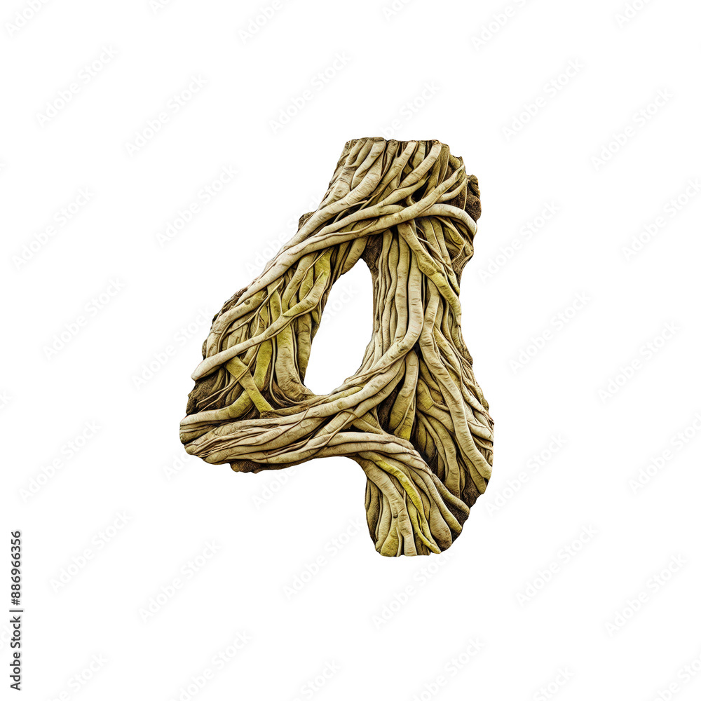 Number 4. Four. Nature-Inspired Artstyle with old tree roots ...