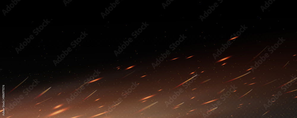 Burning hot sparks effect with embers burning ash and smoke flying in ...